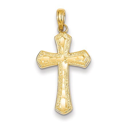 14K Diamond-cut Beveled Edges Cross Pendant