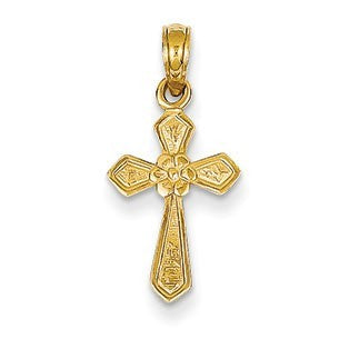 14K Small Cross w/Flower Pendant