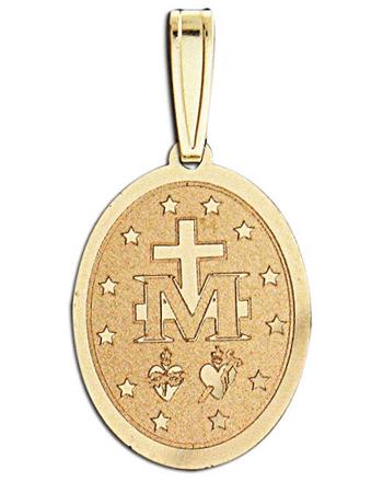14K Yellow Gold Oval Miraculous Medal Pendant