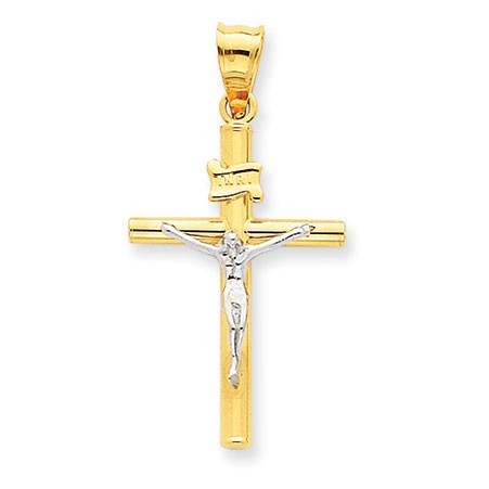 14k Two-tone INRI Crucifix Pendant