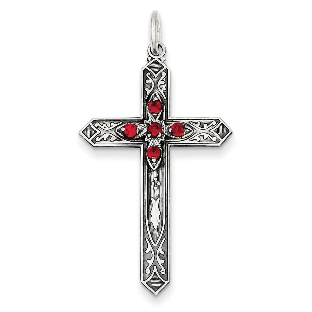 Sterling Silver July Birthstone Cross Pendant