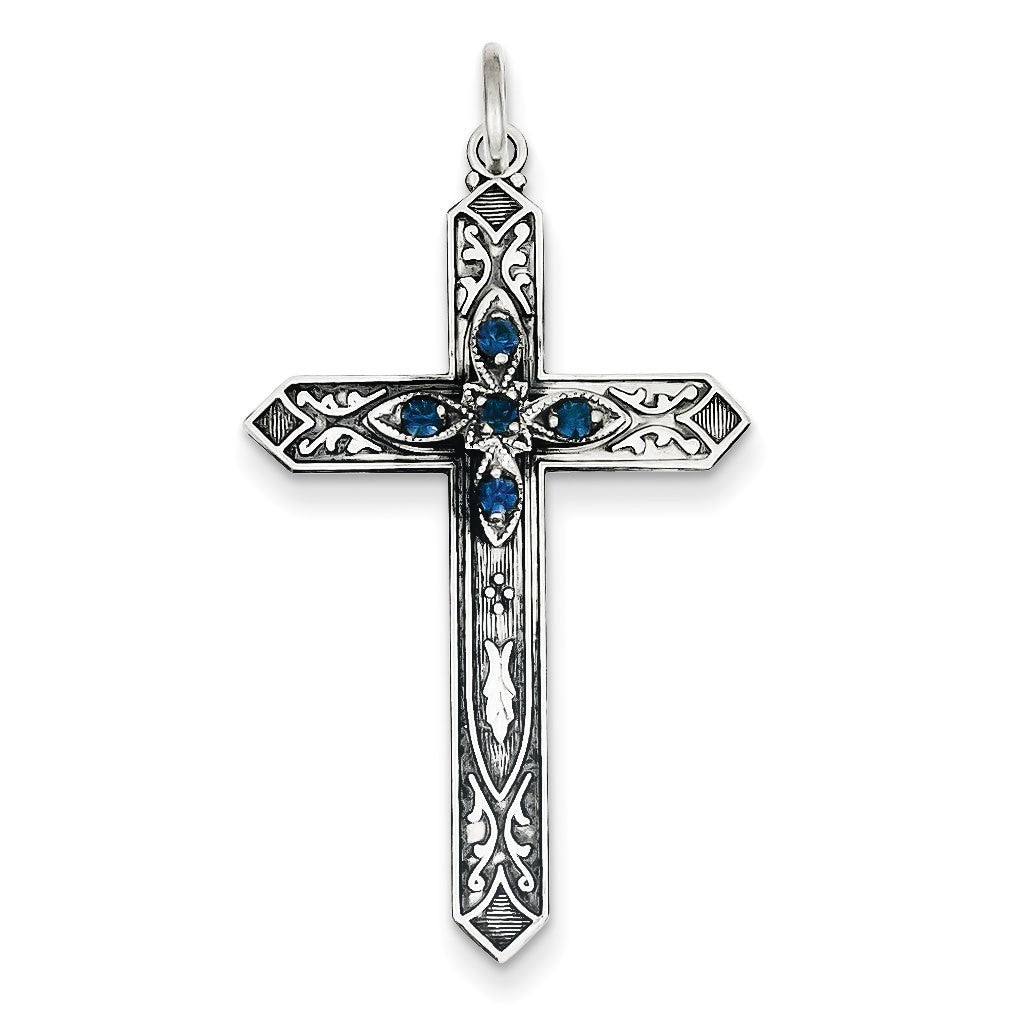 Sterling Silver September Birthstone Cross Pendant
